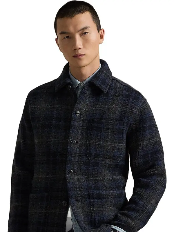Ralph Lauren Plaid Boiled Wool Cardigan - Navy Combo