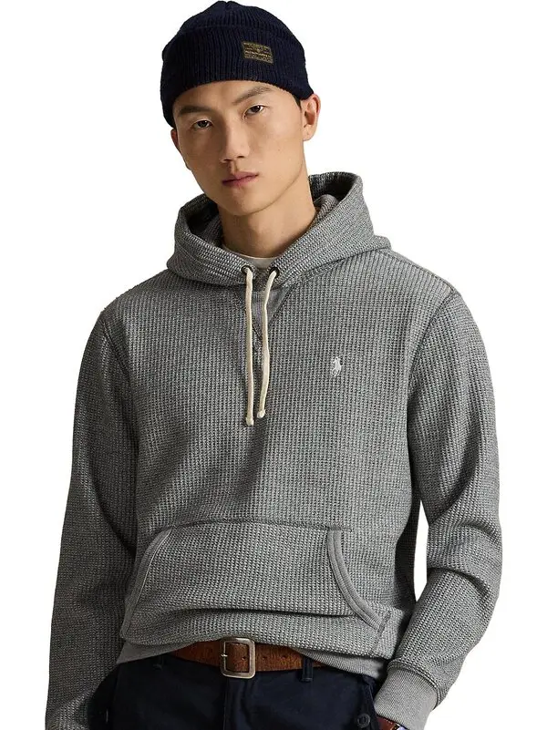 Ralph Lauren Waffle-knit Fleece Hoodie - Fortress Gray Heather