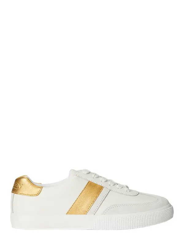 Ralph Lauren Metallic Trim Leather Sneaker - Snow White/bianco/gold