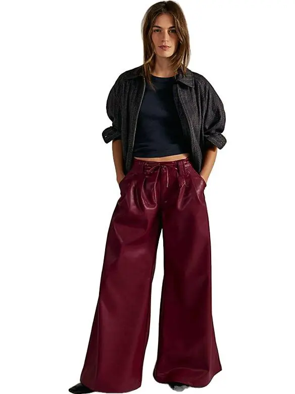 Free People Julien Wide Leg Vegan Leather Trousers - Dionysus
