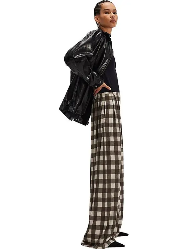 Norma Kamali Printed Pleat Pants - Bark Box Plaid