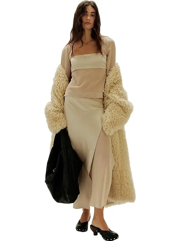 OWNLEY Ricky Long Sleeve Midi Skirt Set - Champagne
