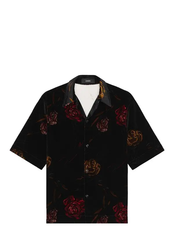 Amiri Floral Velvet Camp Shirt - Black