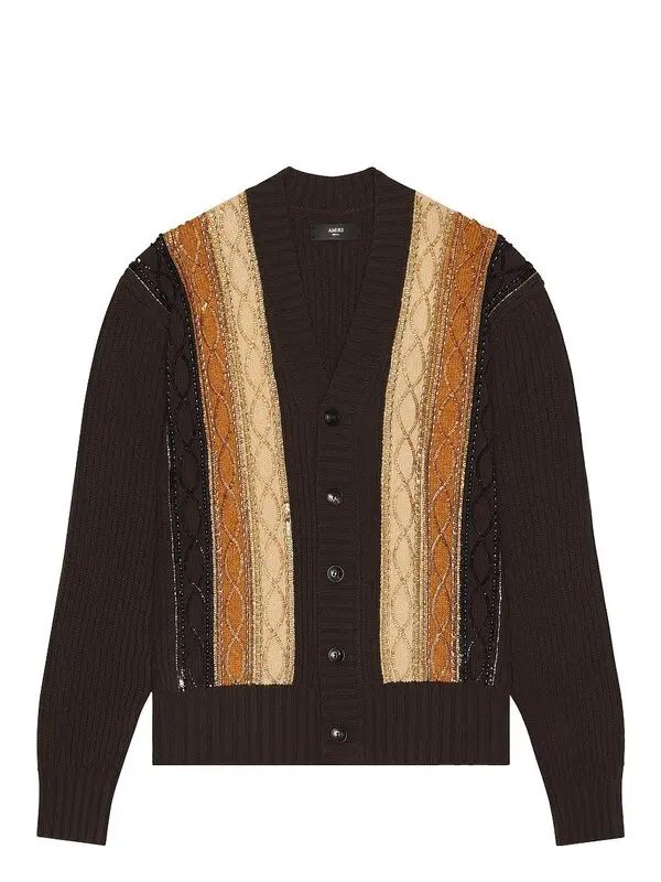 Amiri Embellished Striped Cardigan - Dark Brown
