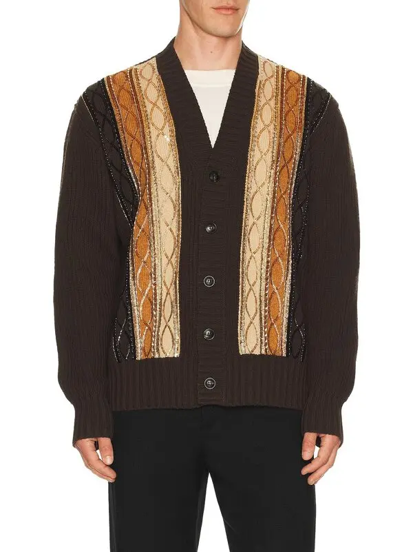 Amiri Embellished Striped Cardigan - Dark Brown