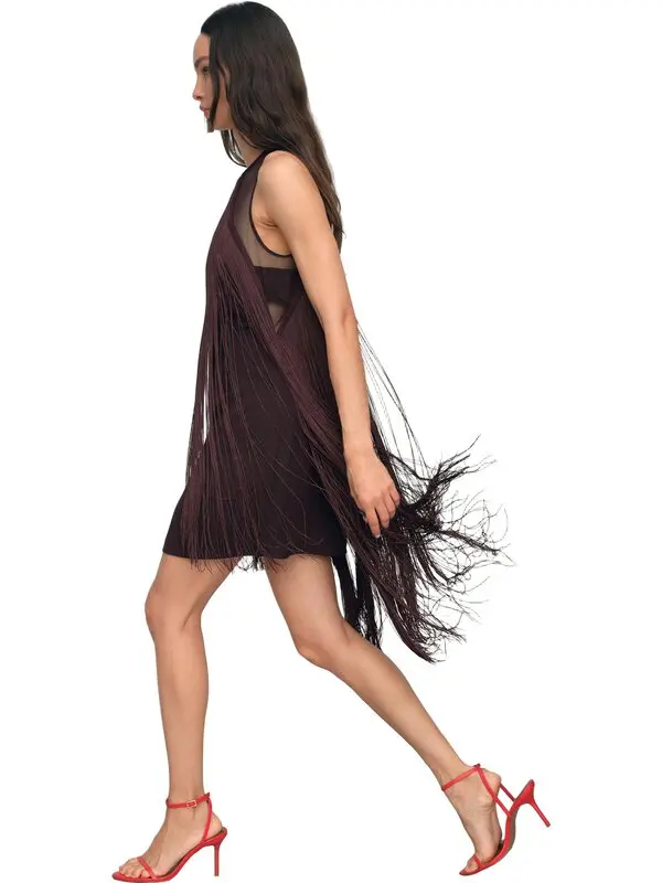 REISS Farrow Fringe-detail Mini Dress - Burgundy