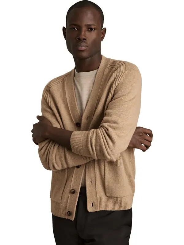 REISS Nimbus Wool-blend Ridge-seam Cardigan - Camel Brown