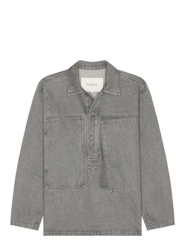 JW Anderson Patch Pocket Rugby Shirt In Grey - Light Grey