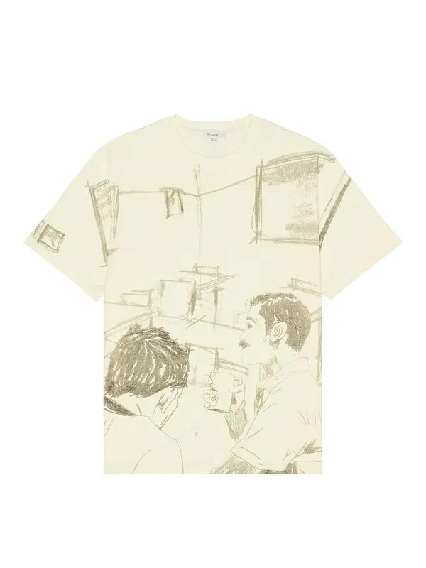 JW Anderson Cafe Scene Allover Print Tee In Yellow - Buttermilk