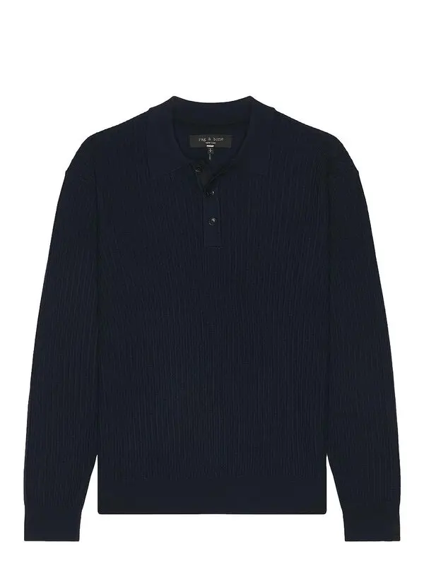 Rag & Bone Crawford Cashmere Blend Long Sleeve Polo - Navy