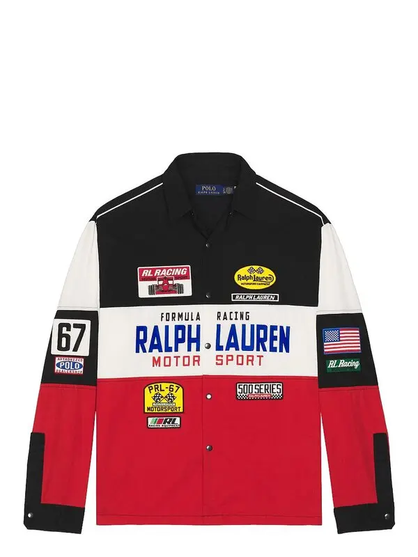 Polo Ralph Lauren Nylon Colorblock Rl Racing Sport Shirt In Black,red - Pieced Rl Racing