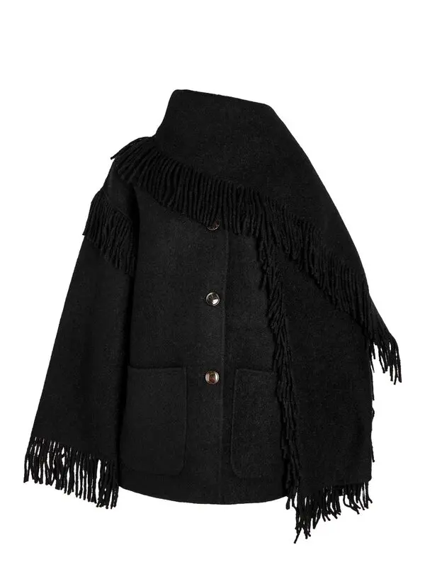 TOTEME Fringed Scarf-effect Wool-blend Jacket - Black