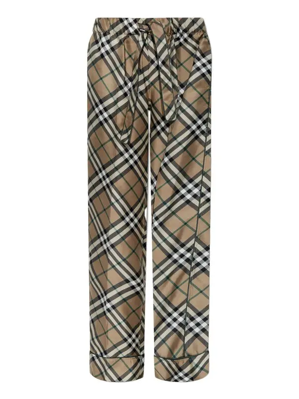 Burberry Silk Plaid Trousers - Beige