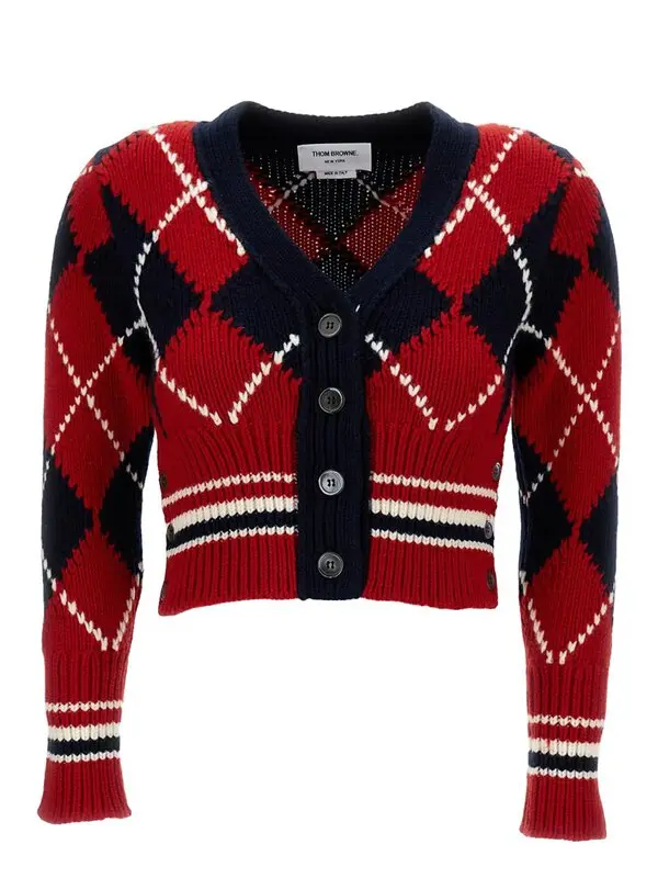 Thom Browne Argyle Jersey Cardigan - Rosso