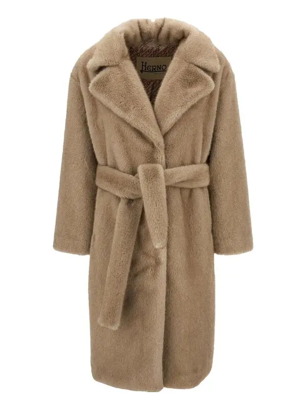 Herno Coat In Soft Alternative Fur - Beige