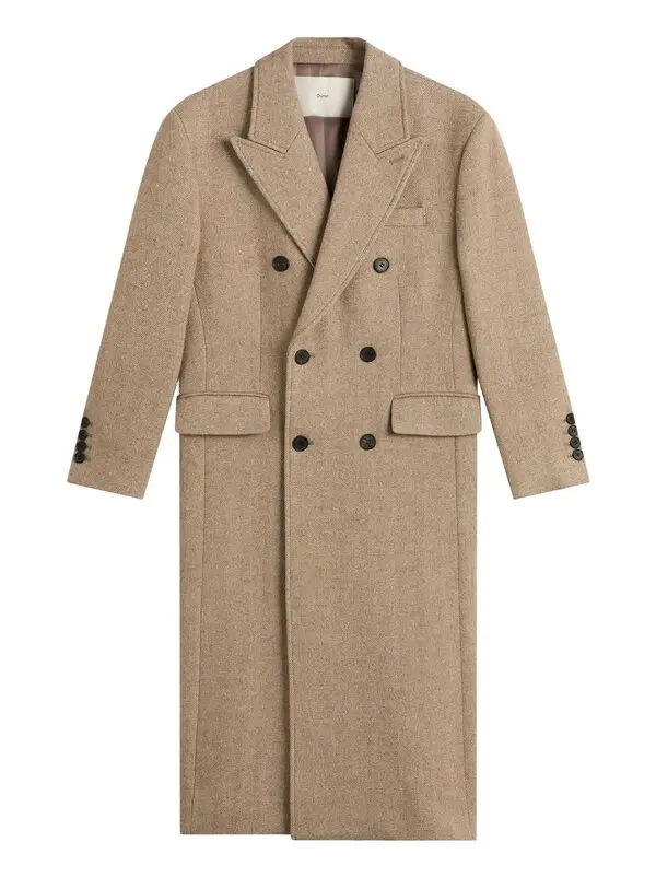 DUNST Tailored Double Breasted Wool Coat - Beige Herringbone