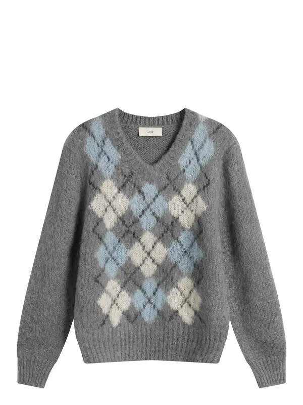 DUNST Baby Alpaca Argyle Jumper - Melange Grey