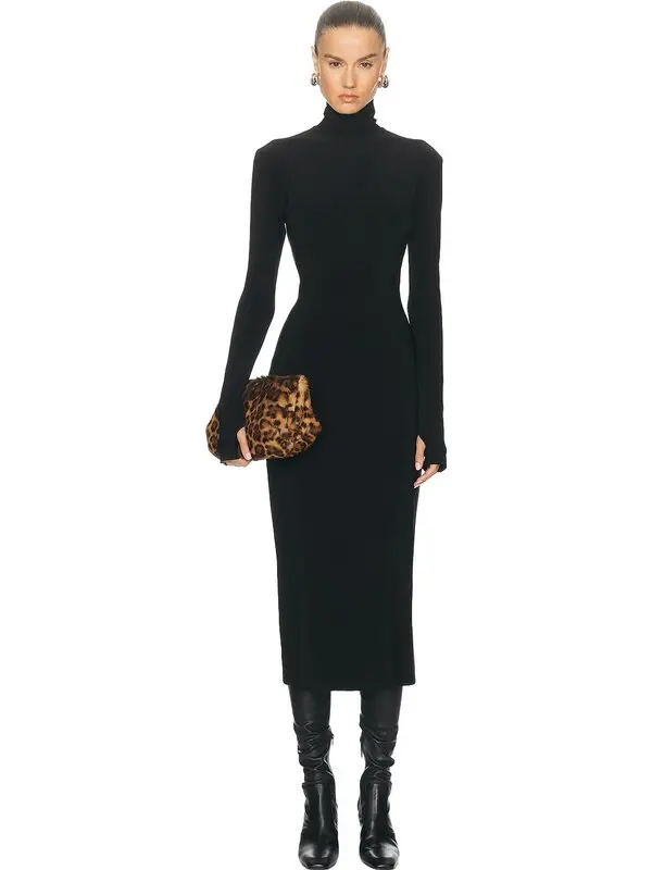Norma Kamali Long Sleeve Turtleneck Dress - Black