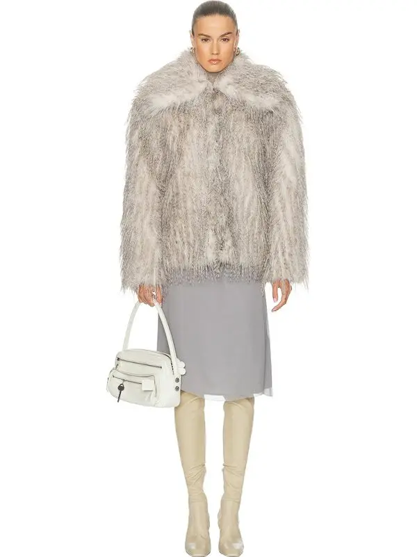 AKNVAS Dagmar Short Faux Fur Coat - White & Grey