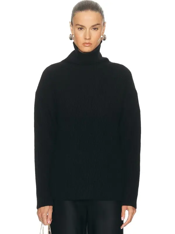Lapointe Airy Cashmere Silk Ribbed Turtleneck Sweater - Black