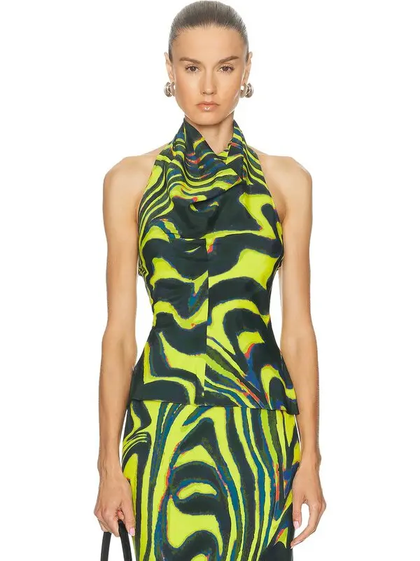 Christopher John Rogers Cowl Neck Halter Top - Zedonk Wasabi