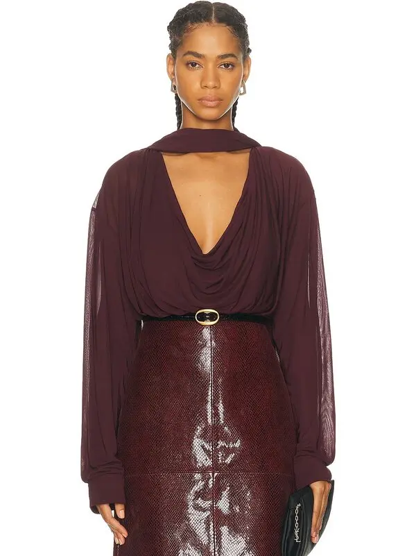 Atlein Draped Collar Blouse - Burgundy