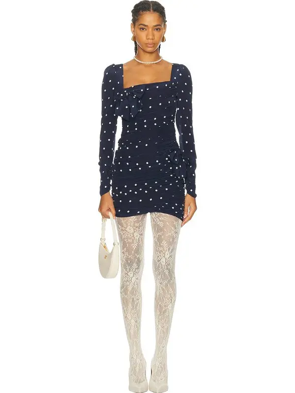 Alessandra Rich Long Sleeve Mini Dress - Navy Blue & White