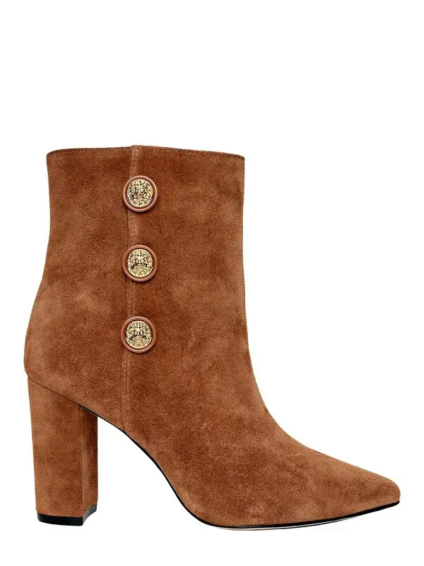 L'Agence Theodora Block-heel Bootie - Buckskin Suede/gold Lion
