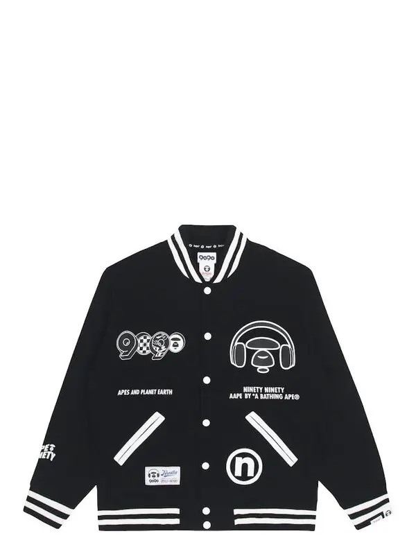 A BATHING APE X 9090 Graphic Varsity Jacket - Black