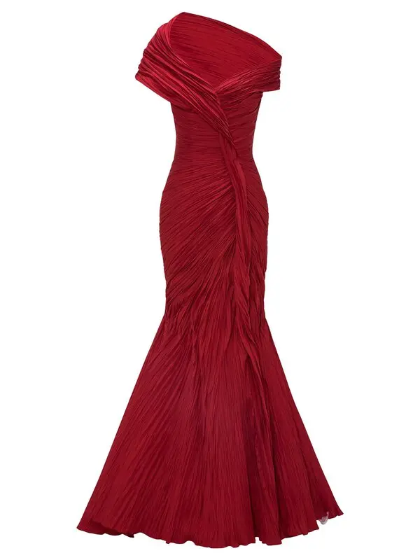 MARMAR HALIM Ruched Taffeta Mermaid Gown - Red