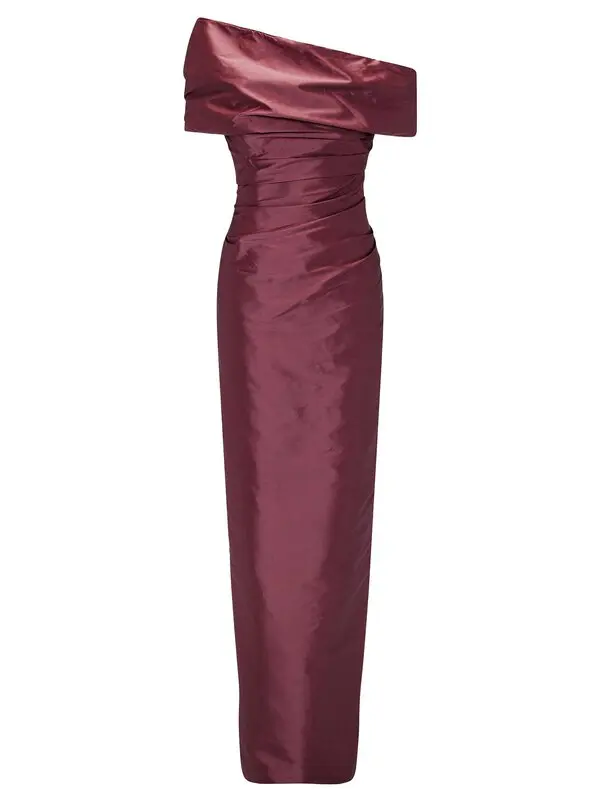MARMAR HALIM Draped Silk Column Gown - Red