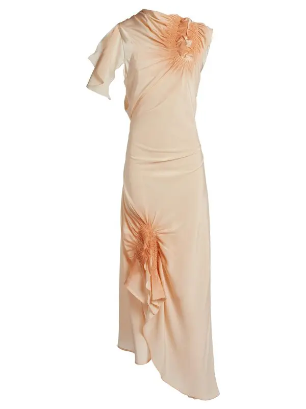 Victoria Beckham Smocked Sleeveless Silk Maxi Dress - Orange
