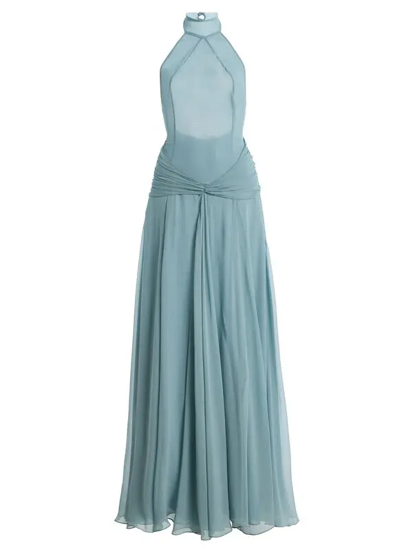 THE NEW ARRIVALS ILKYAZ OZEL Sheer Silk Gown - Blue