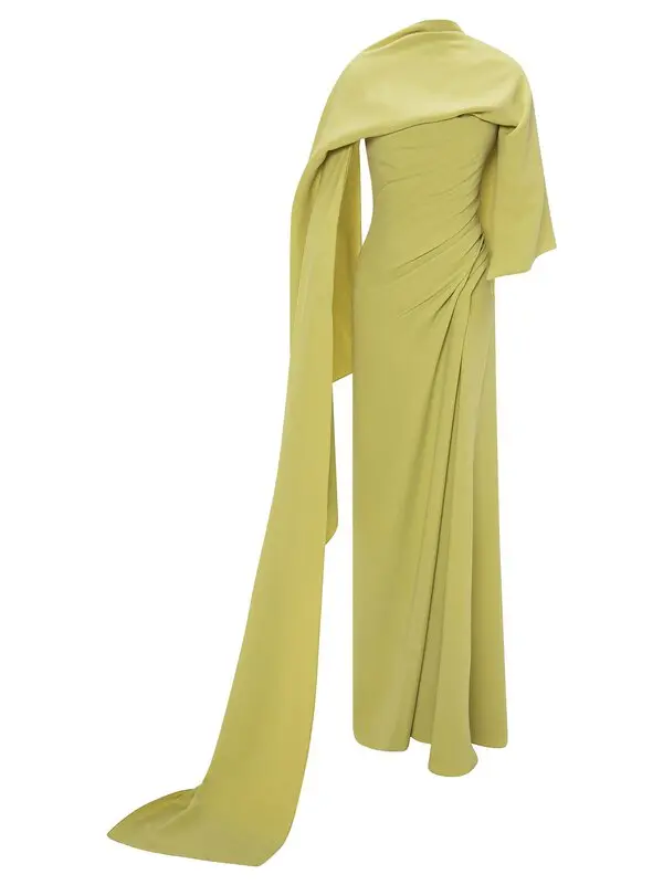 MARMAR HALIM Draped Maxi Gown - Lime Green