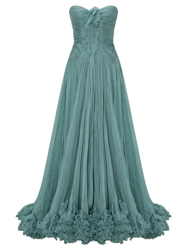 MARMAR HALIM Ruched Silk Gown - Light Blue