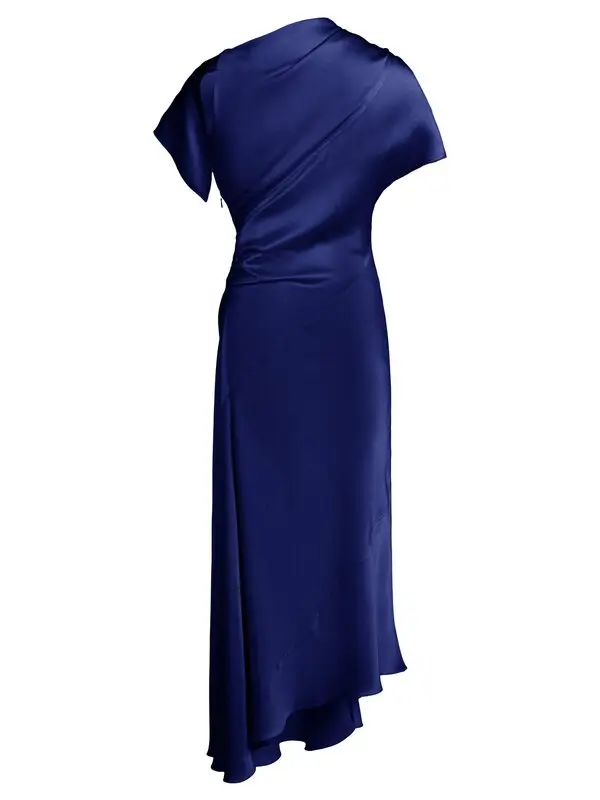 Victoria Beckham Asymmetrical Ruched Midi Dress - Navy