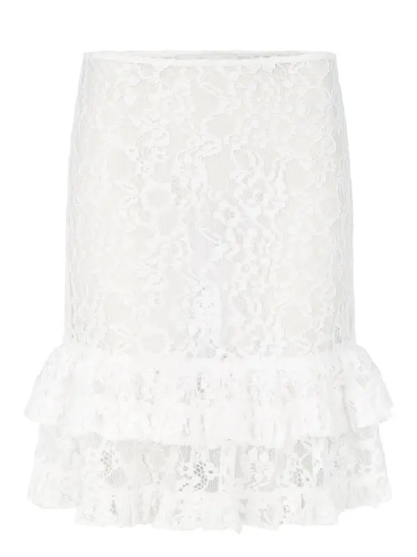 LUDOVIC DE SAINT SERNIN Ernestine Ruffle-trimmed Guipure Lace Skirt - White