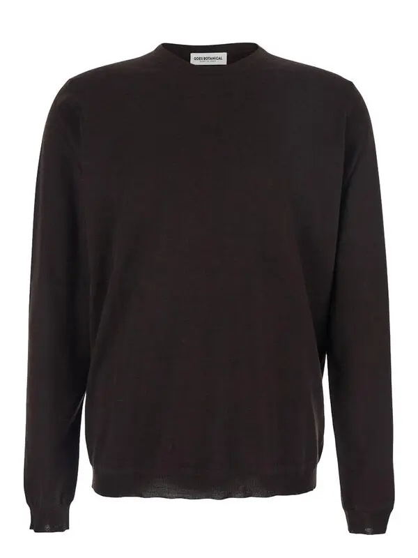 GOES BOTANICAL Crew Neck Wool Sweater With Drop Shoulder - Brown