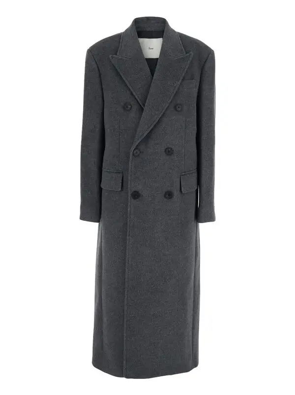 DUNST Double-breasted Cashmere Coat With Peak Lapels - Grey