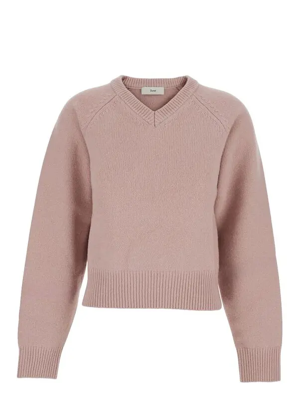 DUNST Sweater With V-neck And Ribbed Trims - Pink