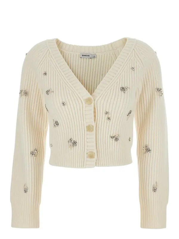 Simkhai Novah Rhinestoned Wool And Cashmere Cardigan - White
