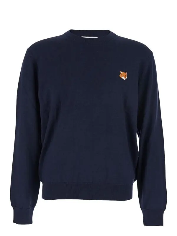 Maison Kitsuné Crew Neck Wool Sweater - Blue
