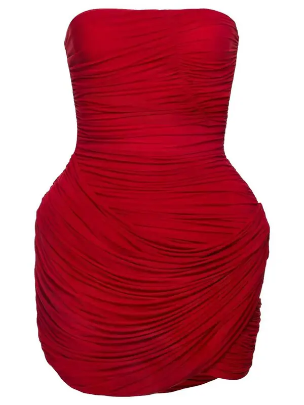 Magda Butrym Ruched Strapless Mini Dress - Red