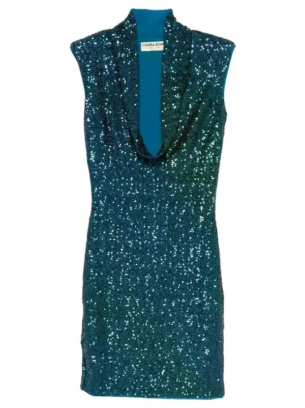 Chiara Boni La Petite Robe Sequinned Cowl-neck Dress - Blue