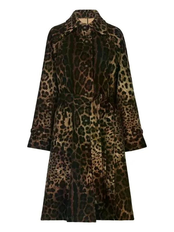 Dolce & Gabbana Leopard-print Belted Single-breasted Coat - Brown