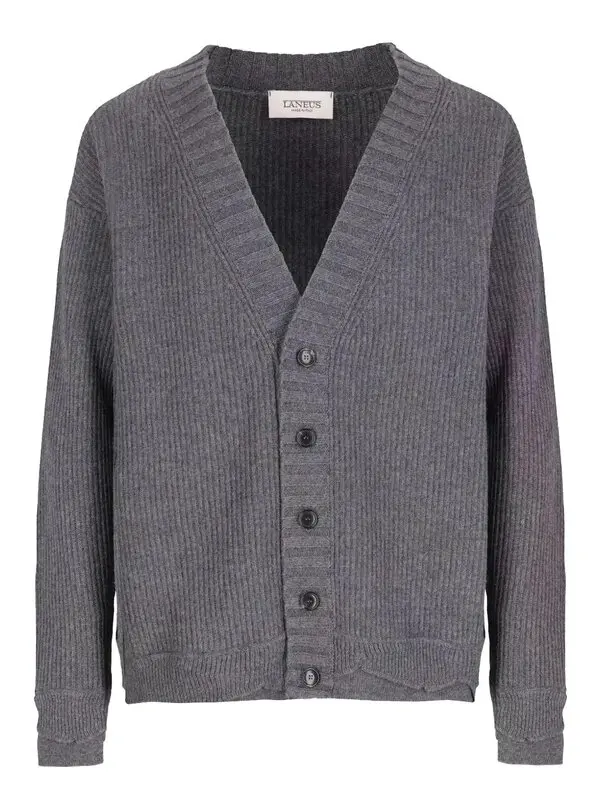 LANEUS Ribbed Knit Cardigan - Grey