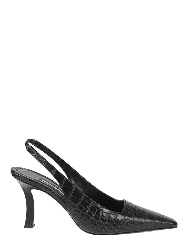 Manolo Blahnik 90mm Crocodile Embossed Slingback Pumps - Black