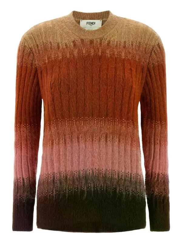 Fendi Ribbed Knit Sweater With Logo Embroidery - Brown