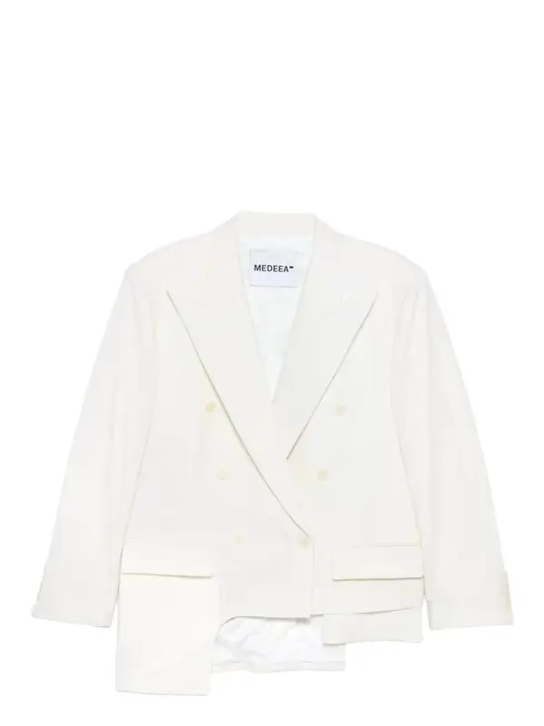 MEDEEA Asymmetric Double-breasted Blazer - White