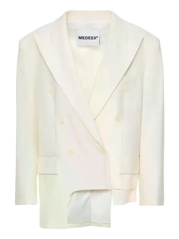 MEDEEA Asymmetric Double-breasted Blazer - White